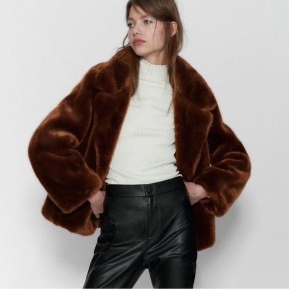Zara | Jackets & Coats | Zara Brown Faux Fur Jacket | Poshmark